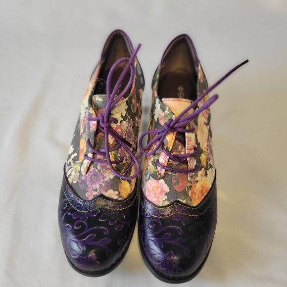 Socofy | Shoes | Socofy Bohemia Artsy Leather Mixed Pattern Chunky ...